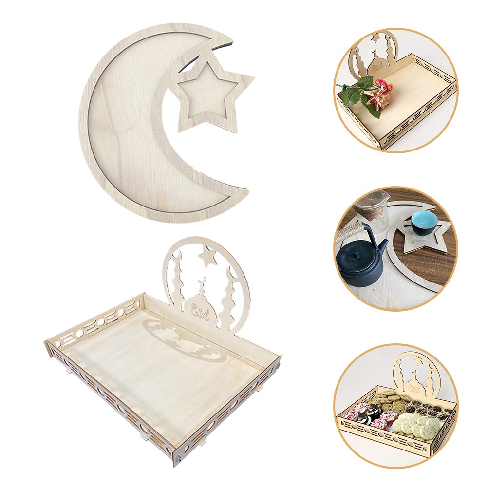 2pcs Ramadan Wood Tray Moon Eid Mubarak Party Serv... – Vicedeal