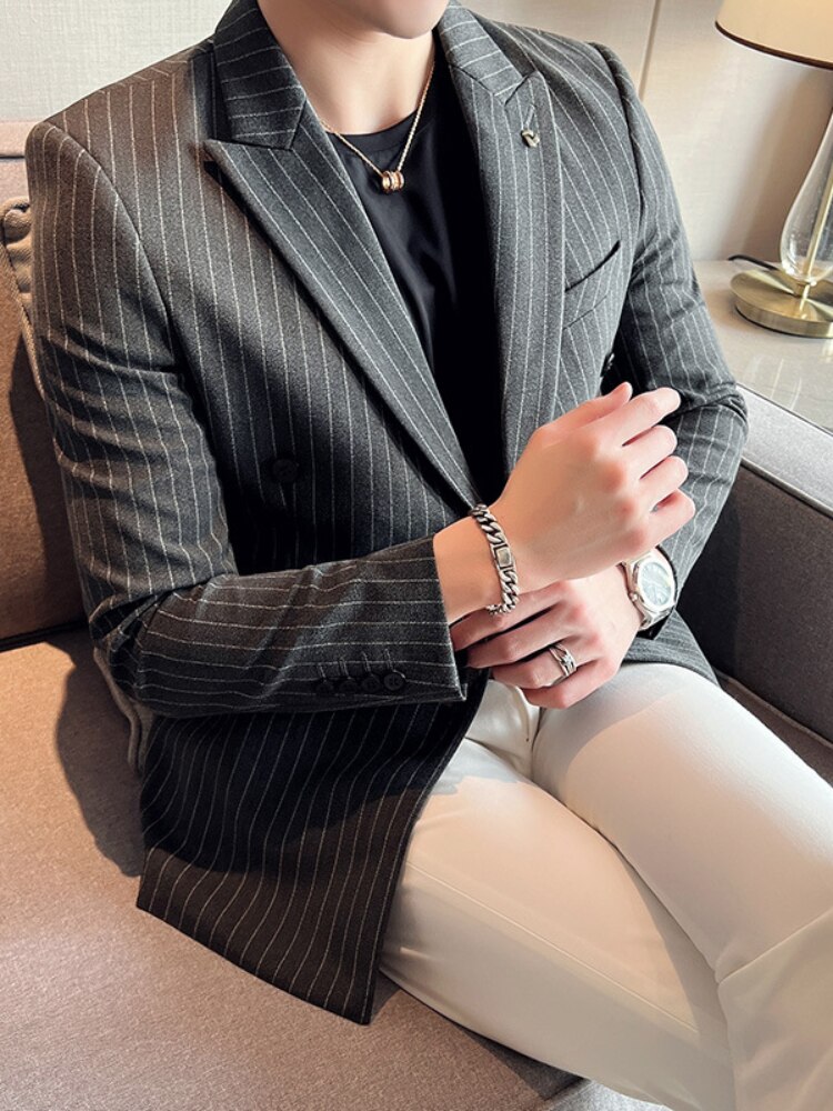 Suit men's striped slim Korean suit jacket Lig... – Grandado
