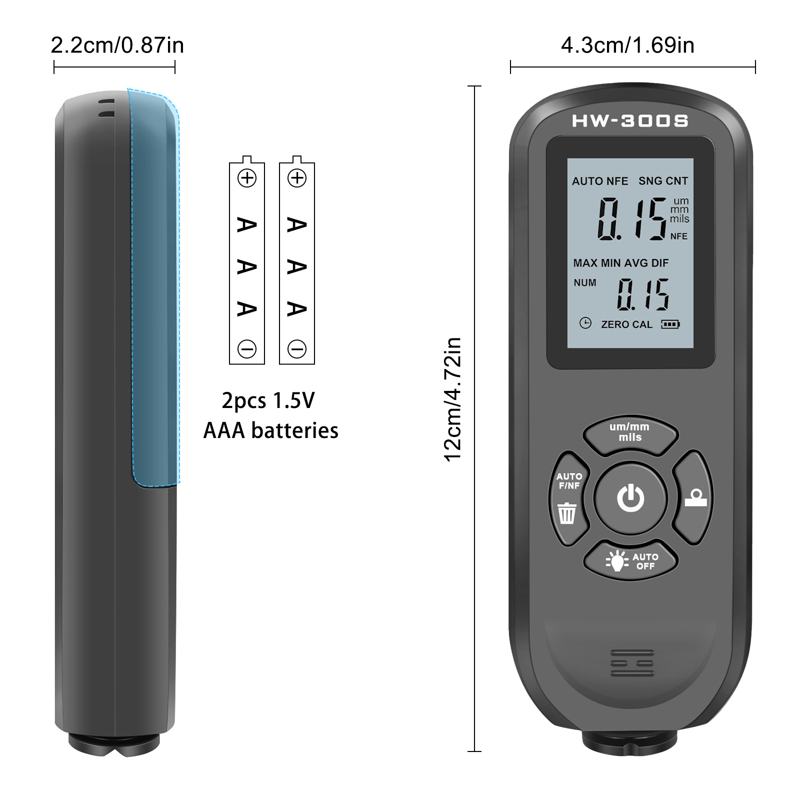 HW-300S 0-2000UM Diktemeter Hoge Precisie Digitale... – Vicedeal