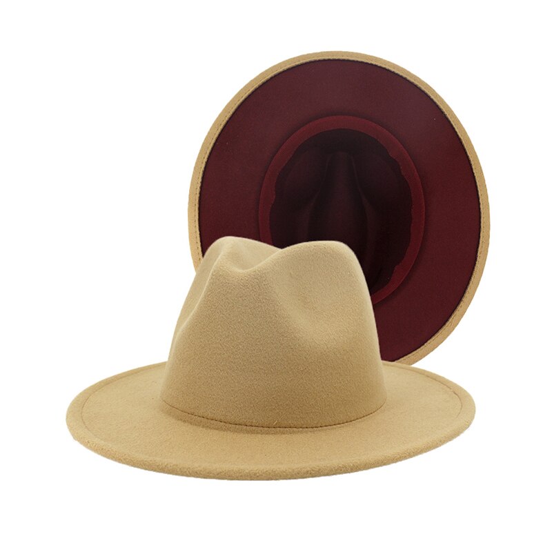 Black Red Patchwork Wool Felt Jazz Fedora Hats Buc... – Vicedeal