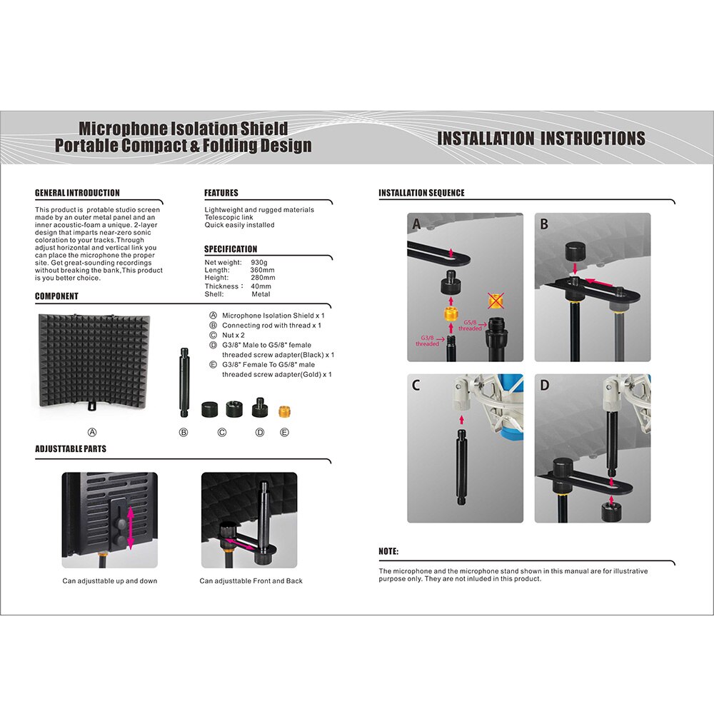 5 Panel Opvouwbare Studio Microfoon Isolatie Shiel... – Vicedeal
