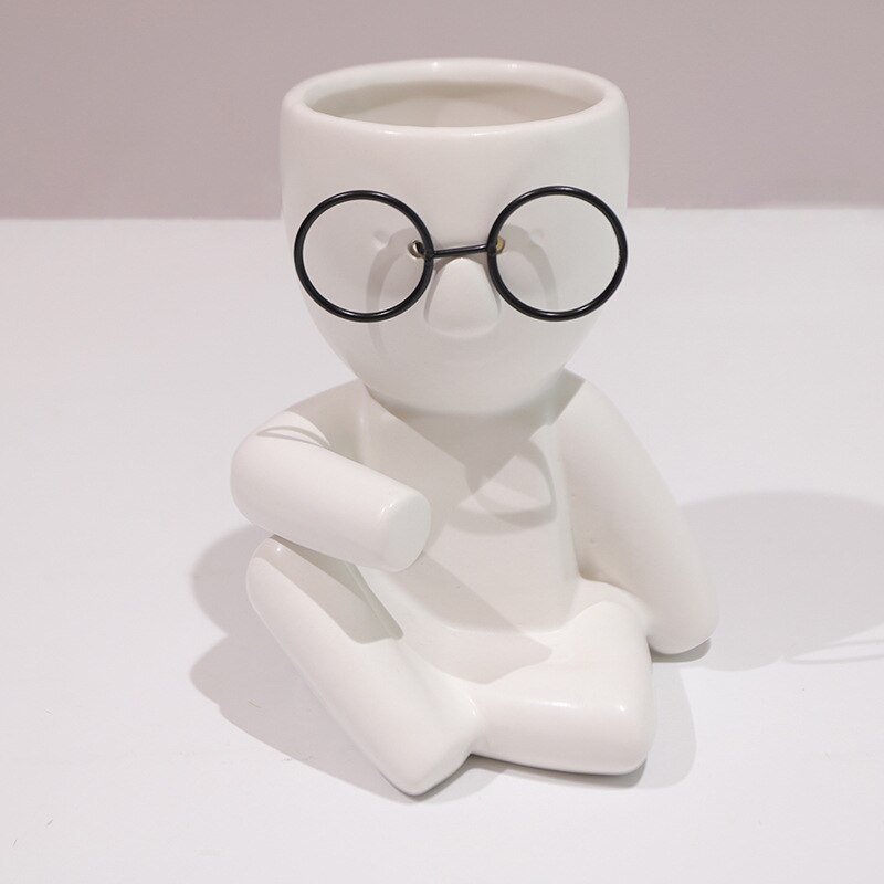 Cute Glasses Human Shaped Ceramic Vase Flower Pot ... – Vicedeal