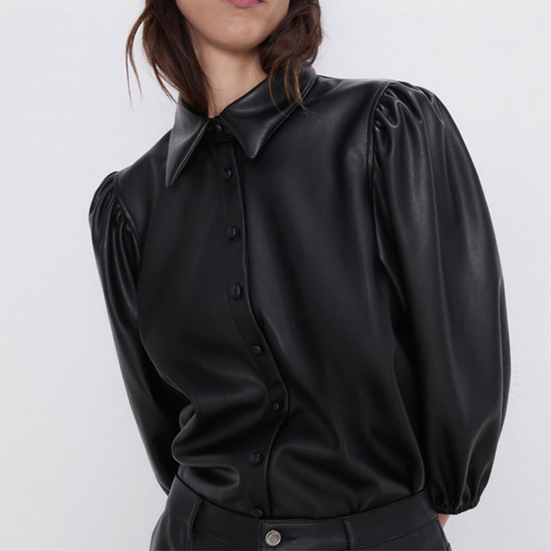 Women's Faux Leather PU Jackets Coats Puff Sleeve ... – Vicedeal