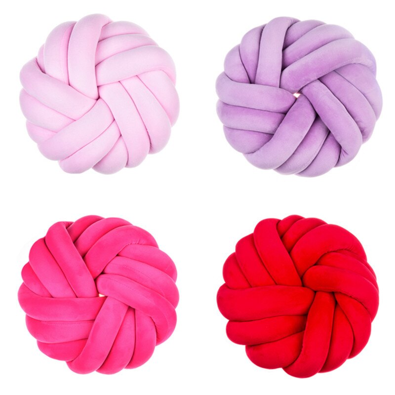 Weaving Round Knotted Ball Sofa Pillow Pure Color ... – Vicedeal