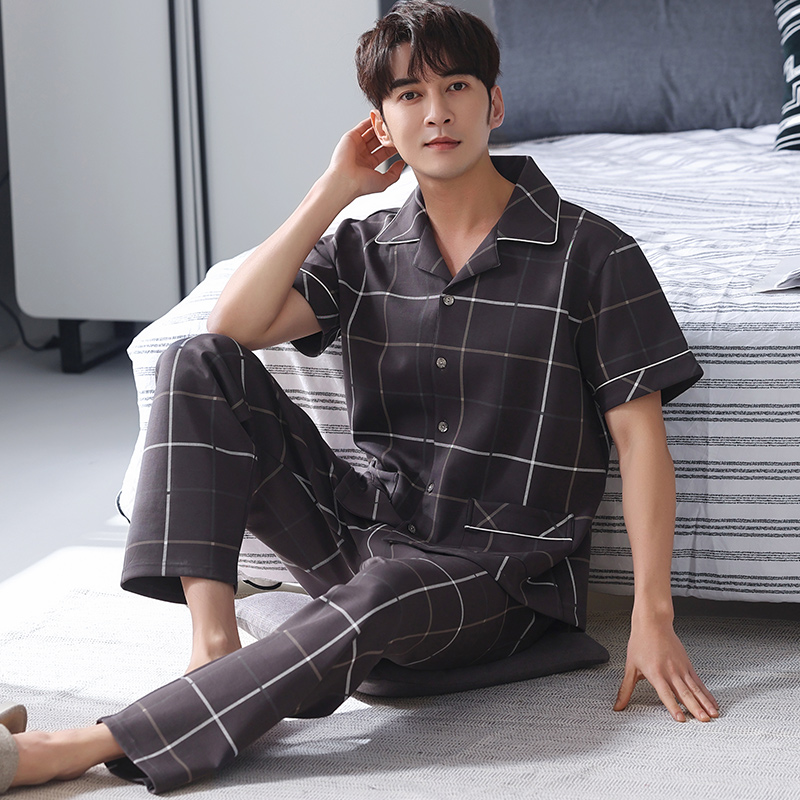 Zomer Korte Mouw Pyjama Set Mannen Pyjama 100% Kat... – Grandado