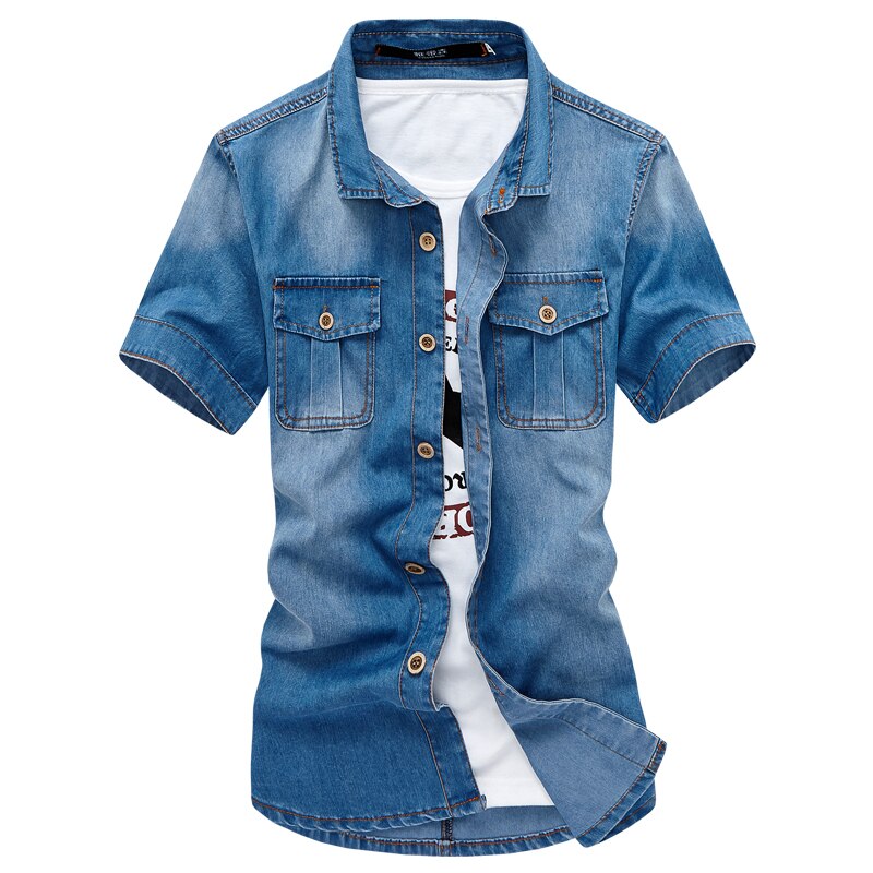 Loldeal Korte Mouwen Denim Shirt Mannen Effen Kleu... – Grandado