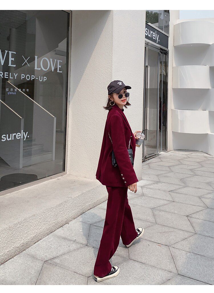 Casual Corduroy 2 Piece Set Women Notched Long Bla... – Grandado