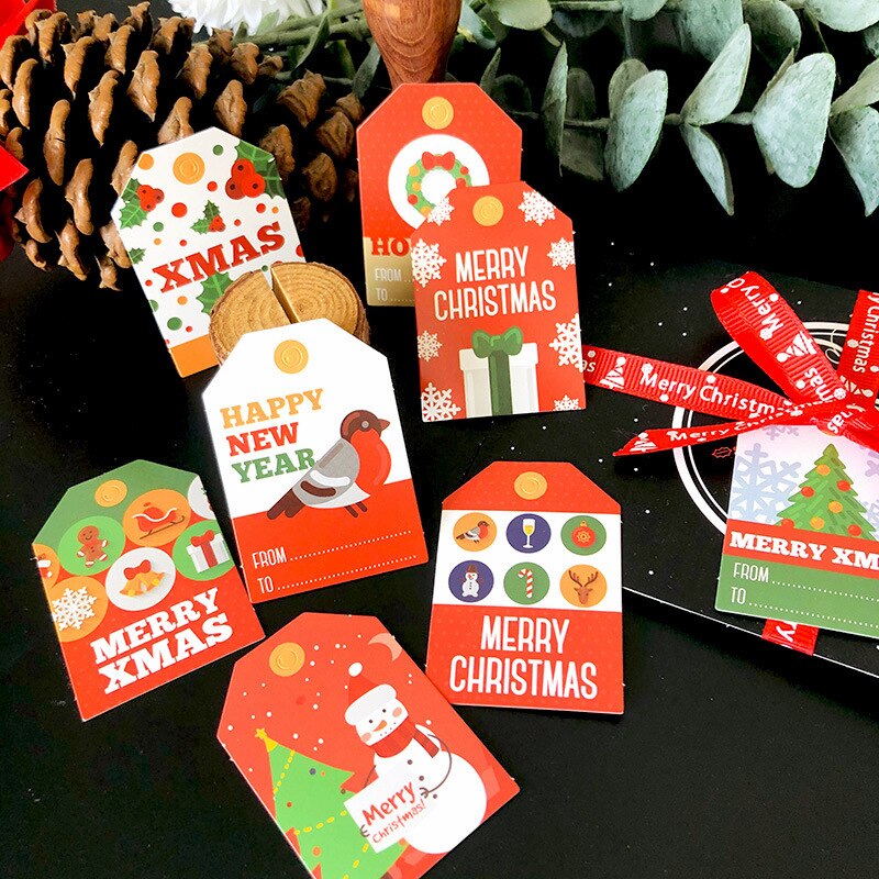 Merry Christmas Labels Kraft Paper Tags With Strin... – Grandado