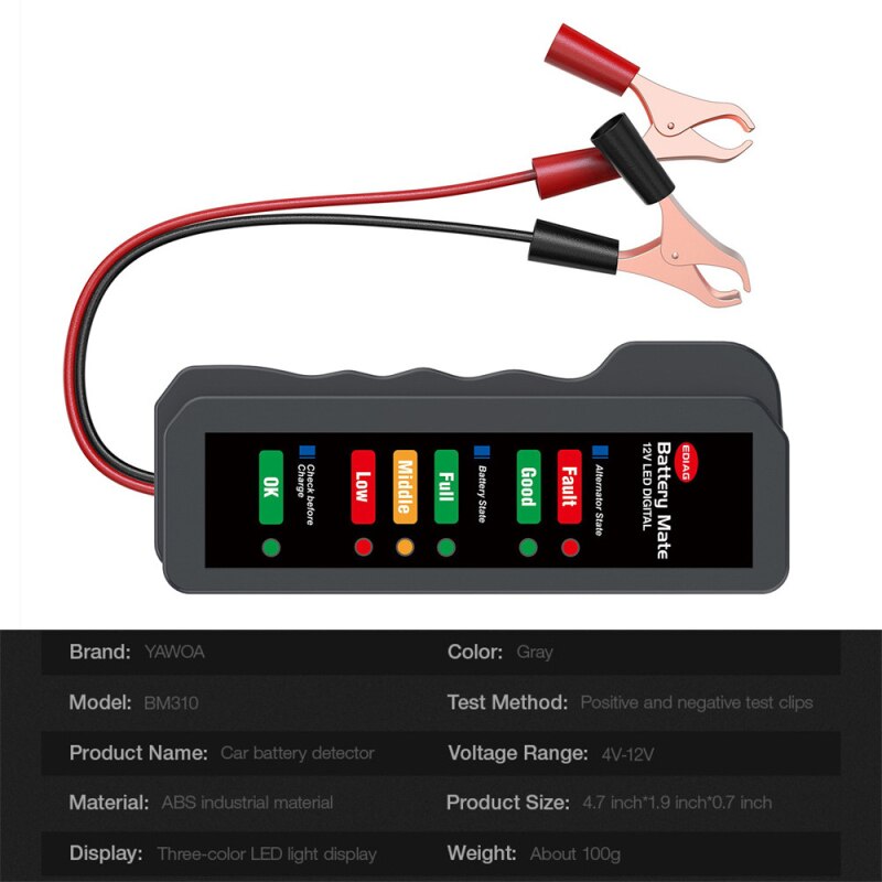 Digital 12V Battery Tester Six LED Display Alterna... – Grandado