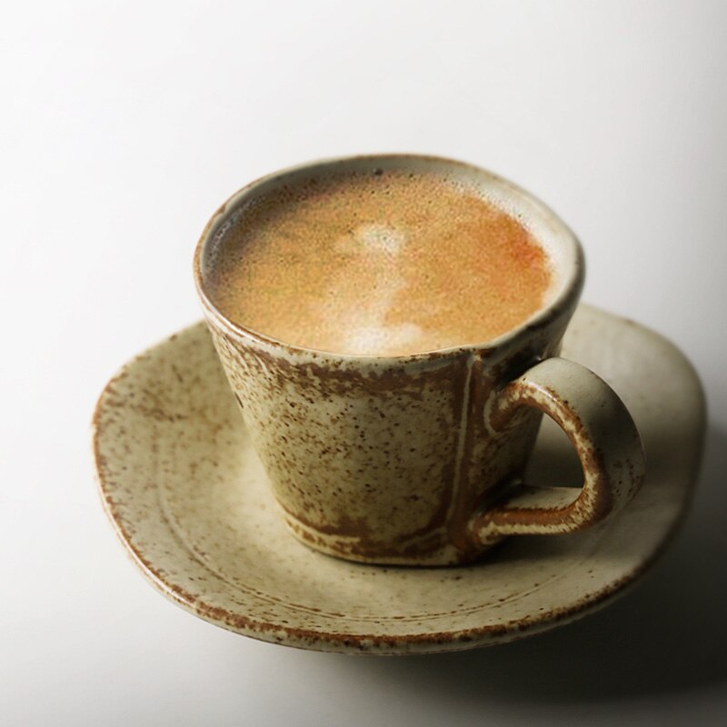 Handmade Pottery Coffee Cup Saucer Retro Stoneware... – Grandado