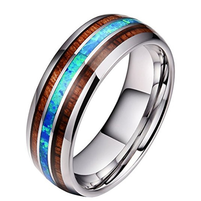 8Mm Hawaiian Koa Hout Blauw Opal Shell Rvs Ring Tu... – Grandado