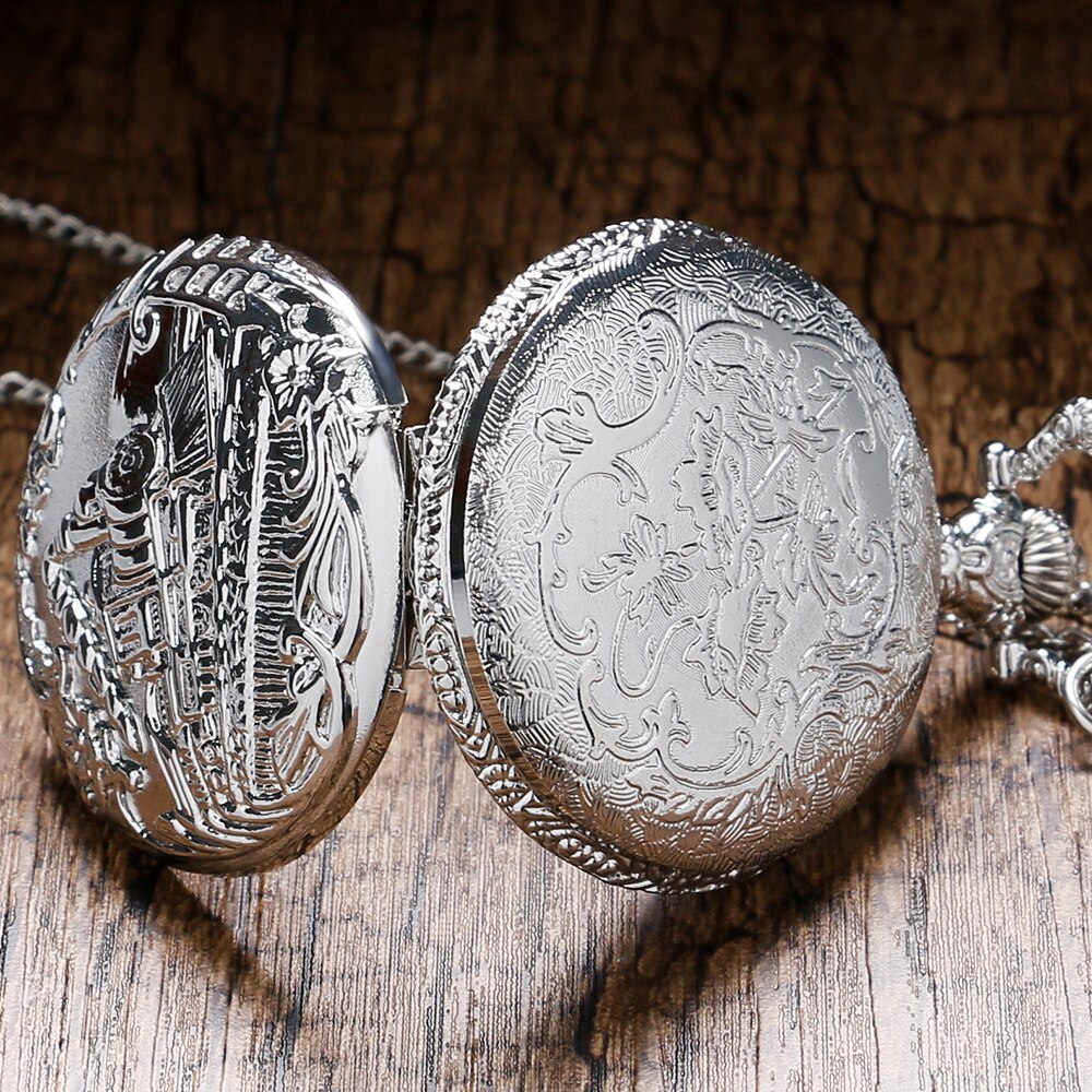 Classic Silver Pocket Watch Train Front Locomotive Engine Necklace ...