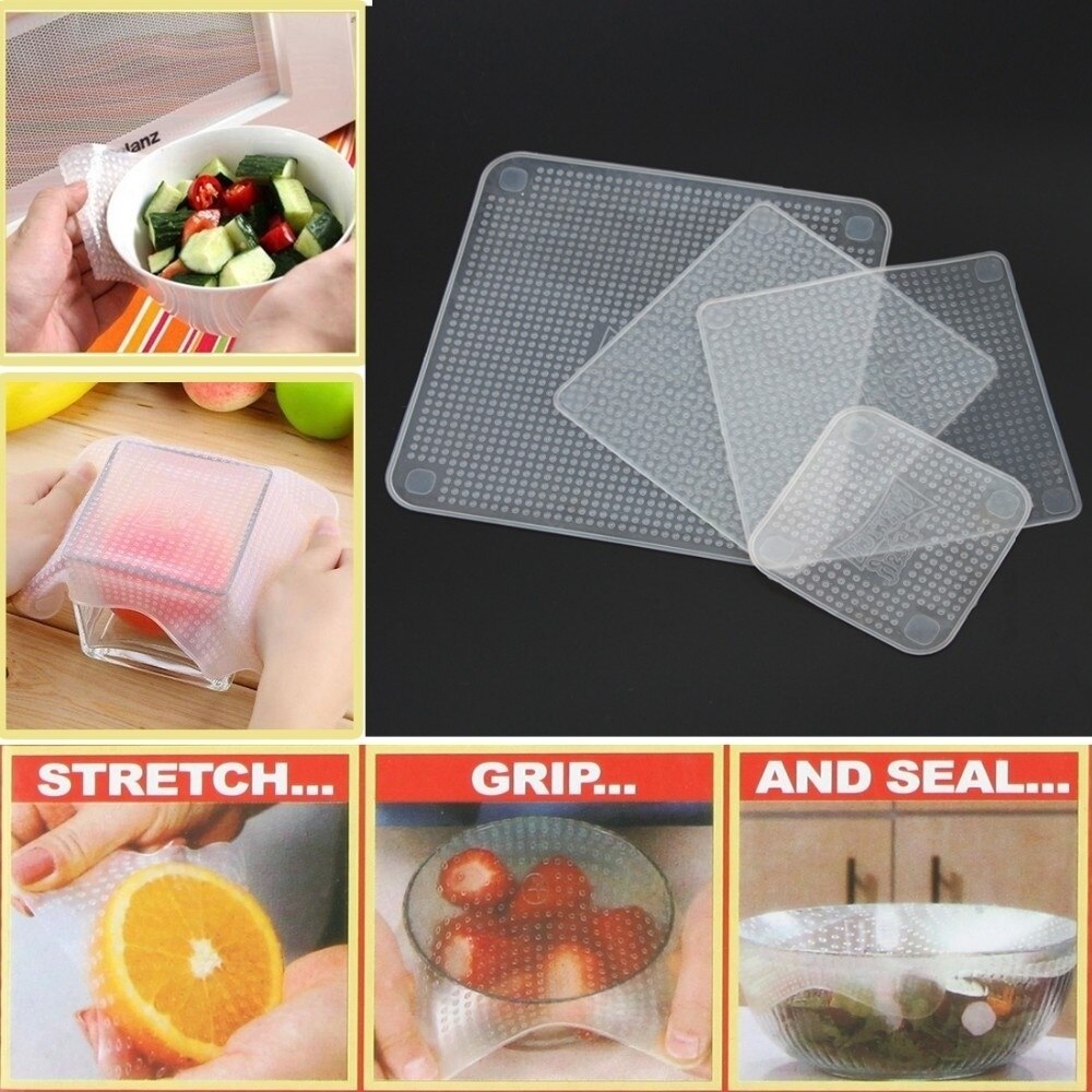 4Pcs/Lot Clear Reusable Silicone Food Wraps Seal C... – Grandado