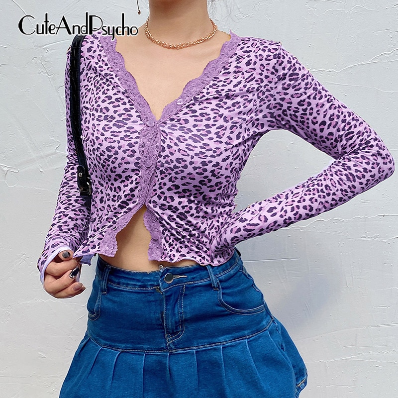 Leopard Printed Women's y2k Tees Tops Korean Style... – Grandado