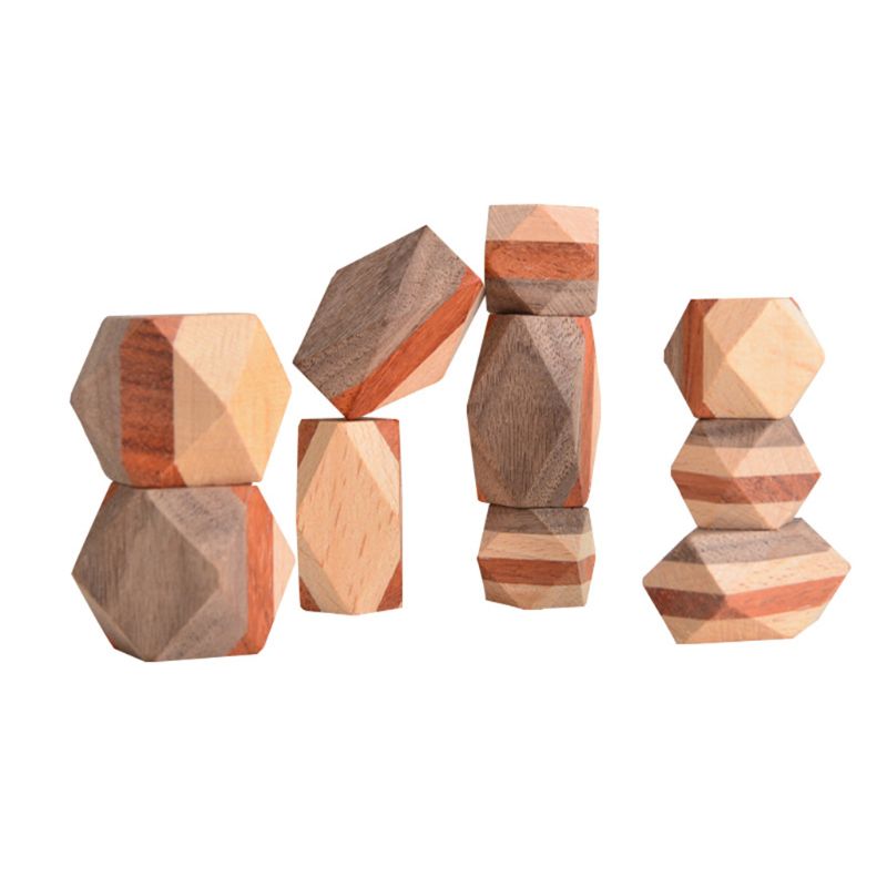 10 Pcs Children Wooden Colored Stone Stacking Game... – Grandado