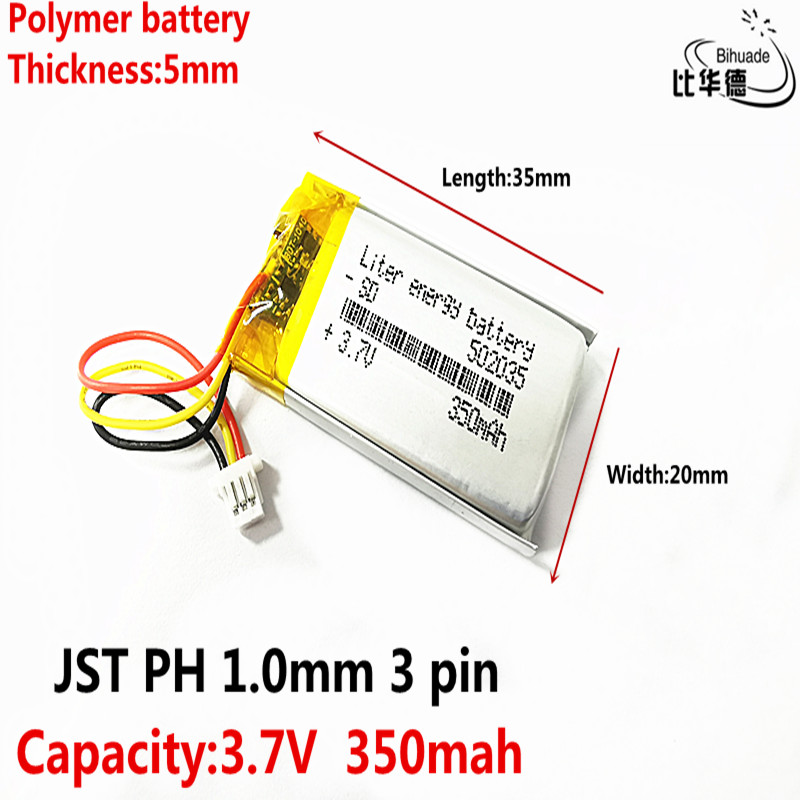 JST PH 1.0mm 3 pin 3.7V,350mAH,502035 Polymer lith... – Grandado