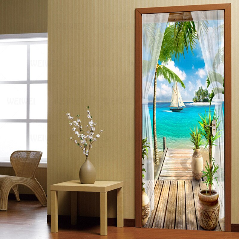 Balcony Sea View 3D Door Sticker Wall Painting Liv... – Vicedeal
