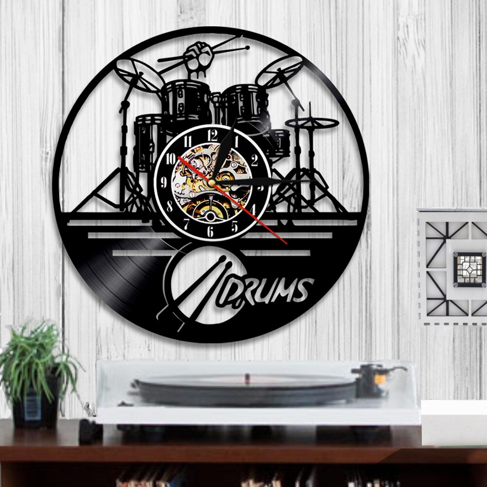 Drum Kit Silhouette Shadow Wall Clock Musical Inst... – Grandado