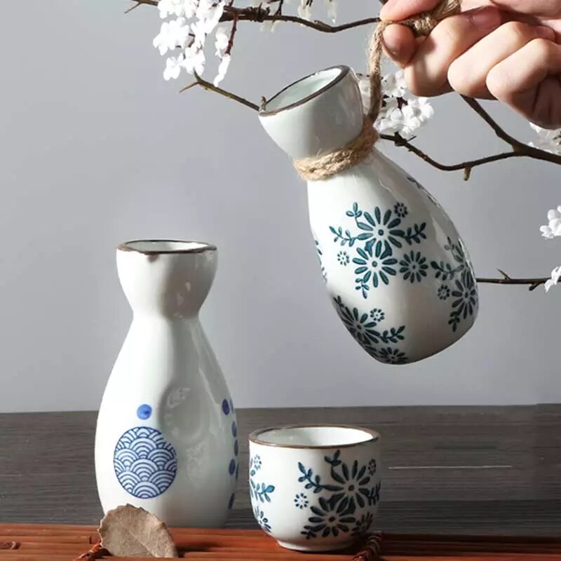 Japanese Sake Pot Cup Set Vintage Ceramic Flagon L... – Grandado