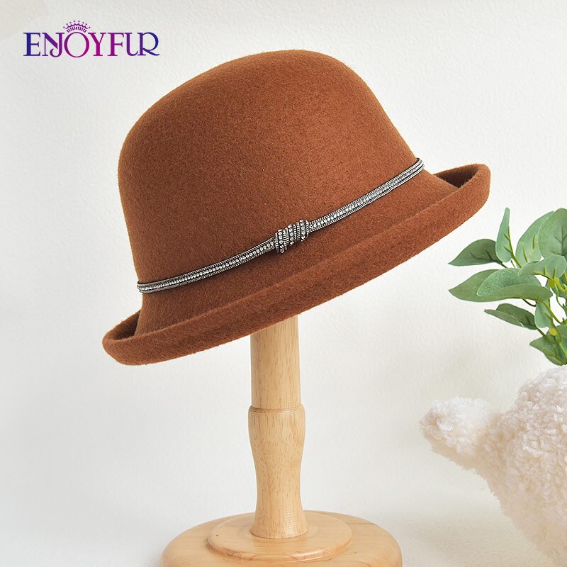 ENJOYFUR Women Autumn Winter Fedora Hats Real Aust... – Grandado