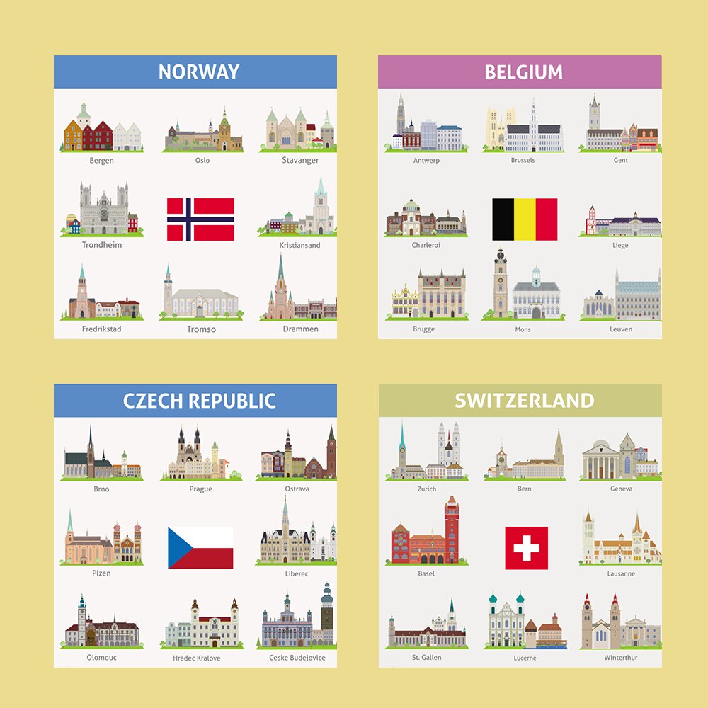 17Pcs/Set Europe City Building Name English Word C... – Grandado