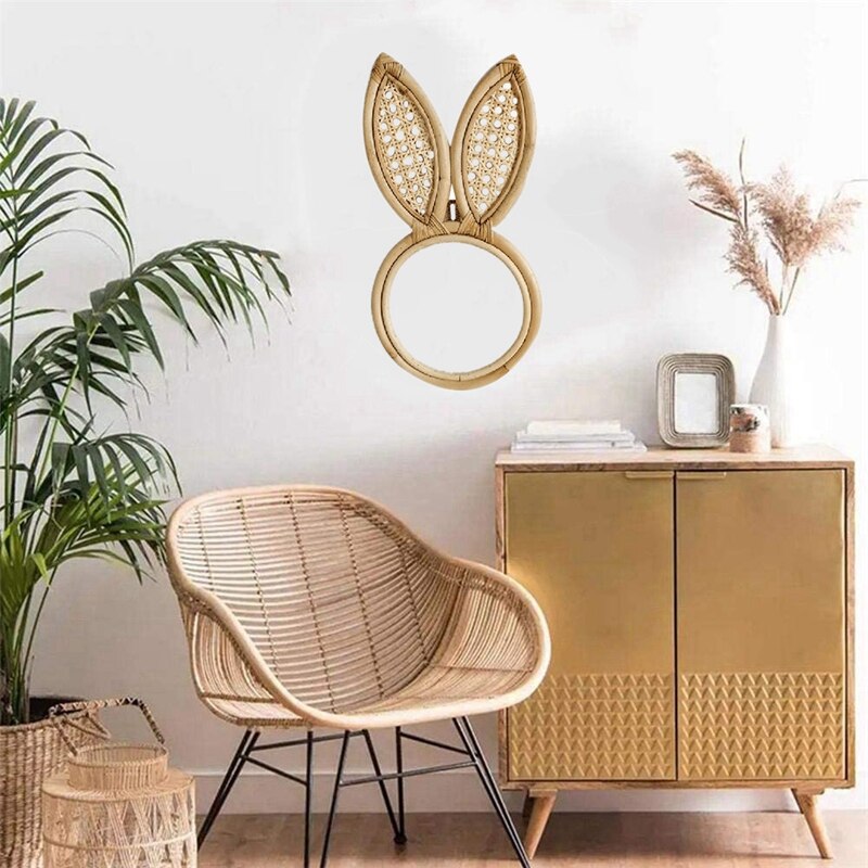 Rattan Frame Mirror Decor Rabbit Shape Wall Frames... – Grandado