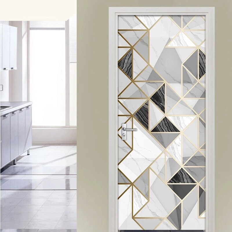 Modern Geometric Pattern Polygon Door Sticker 3D A... – Vicedeal