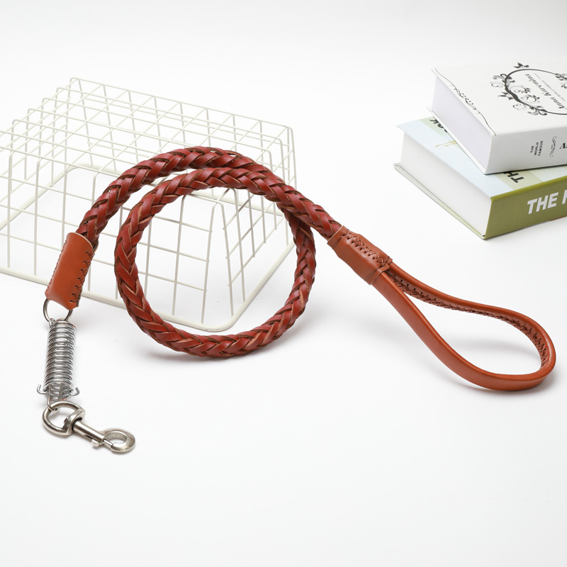 Pet dog collar leather traction rope large dog Gol... – Grandado