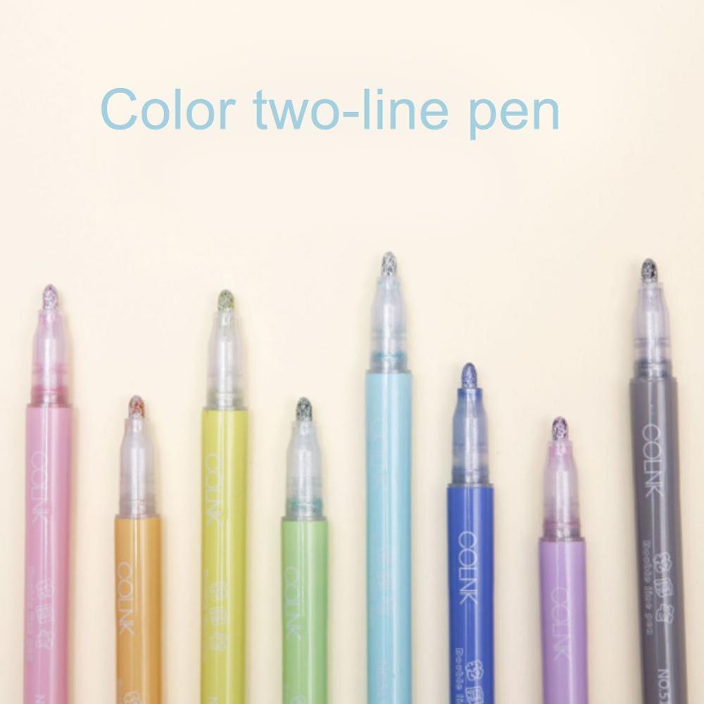 8 Color Double Line Pen Highlighter Pen Fluorescen... – Grandado