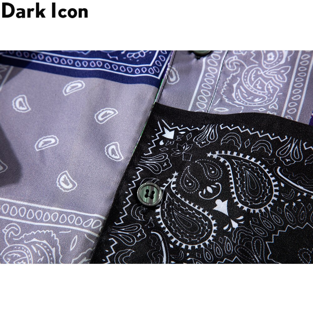Dark Icon Bandana Patchwork Street Shirt Men Turn-... – Grandado
