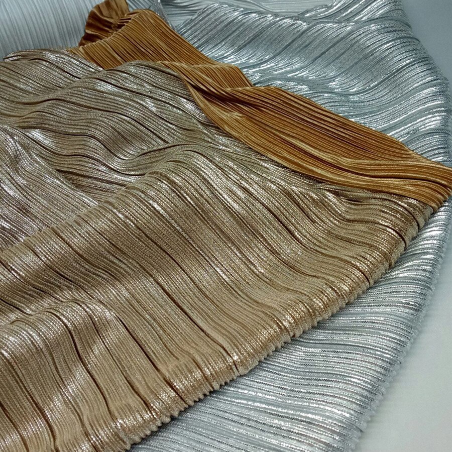 bronzing Silver crushed satin shiny fabric pleated... – Vicedeal