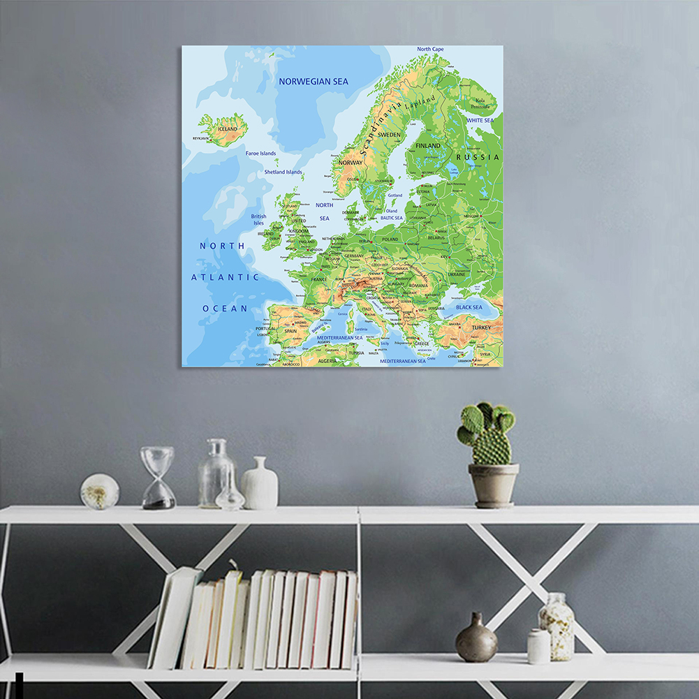 90*90cm Orographic and Traffic Map of The Europe N... – Grandado
