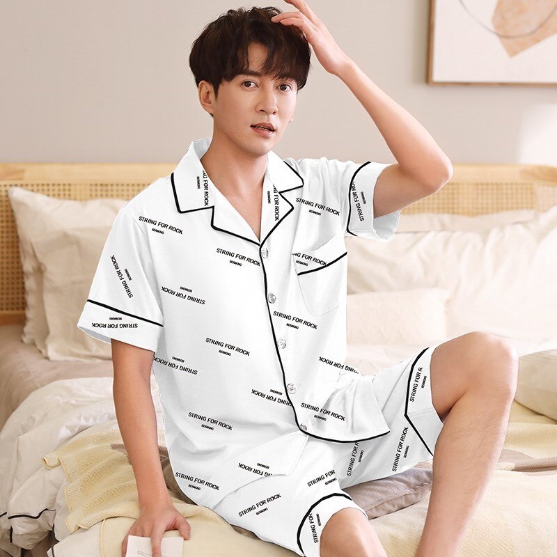 2022 Summer Men Cotton Pajamas Letter Printed Slee... – Vicedeal