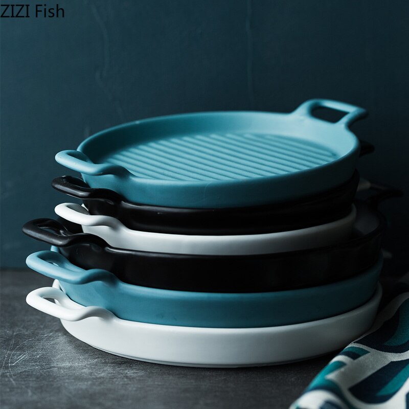 European Style Baking Dish Double-Eared Round Cera... – Vicedeal