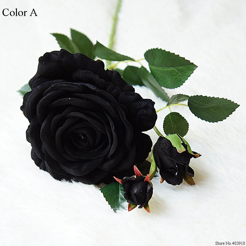 Luxury black rose branch Velvet Simulation Artific... – Grandado