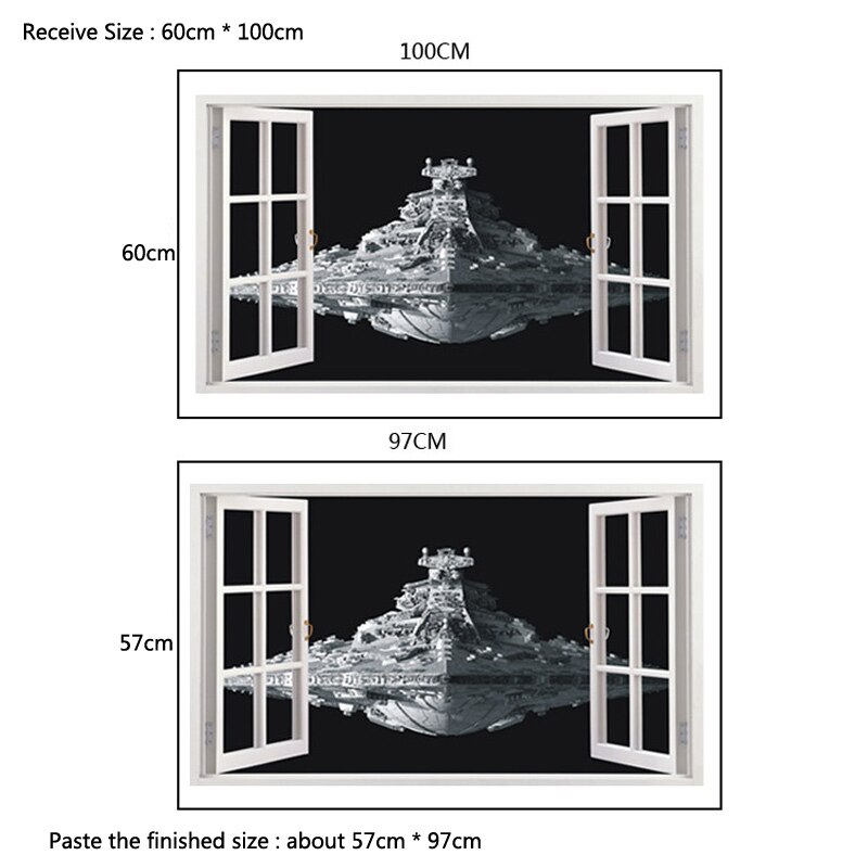 60*100cm Spacecraft 3D False windows wall stickers... – Grandado