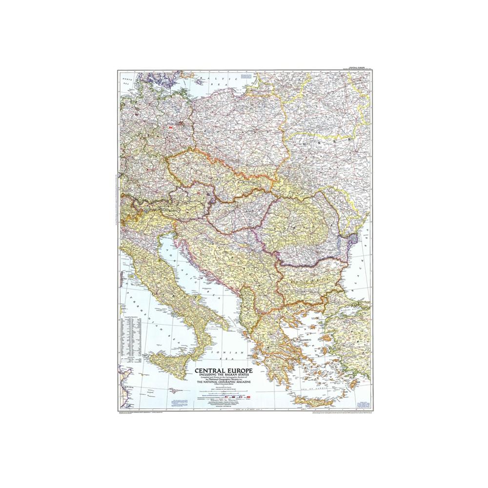A1 Size 1951 Edition Fine Canvas Map of Central Eu... – Grandado