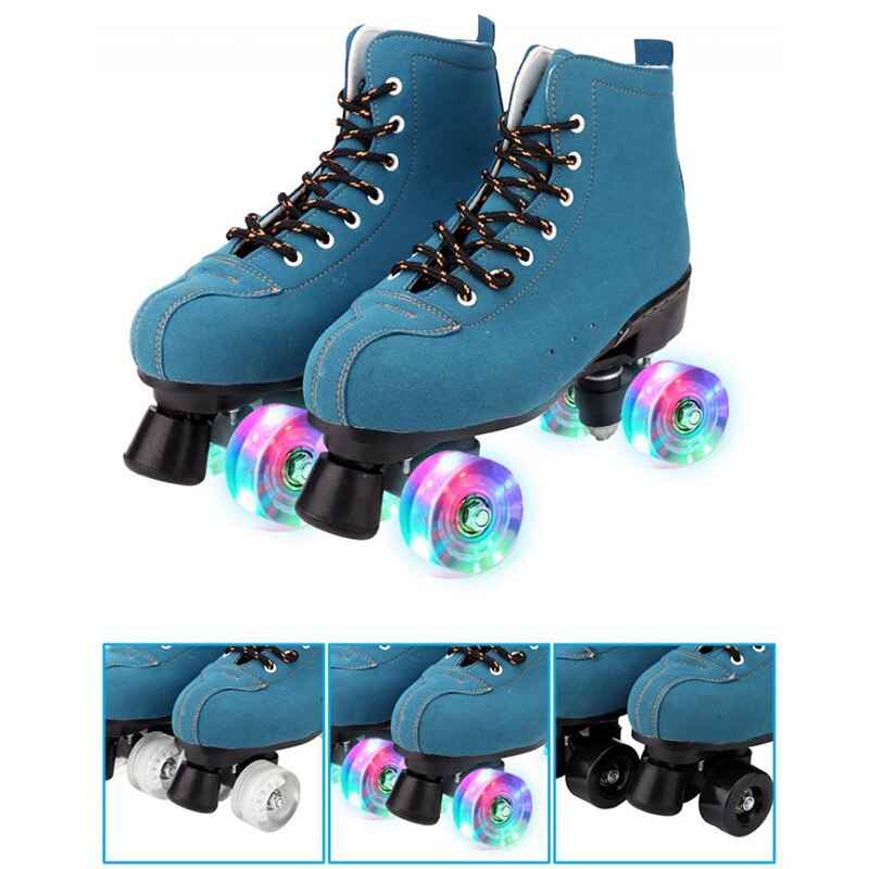 Leather Roller Skates For Adult Navy Blue Double L... – Grandado