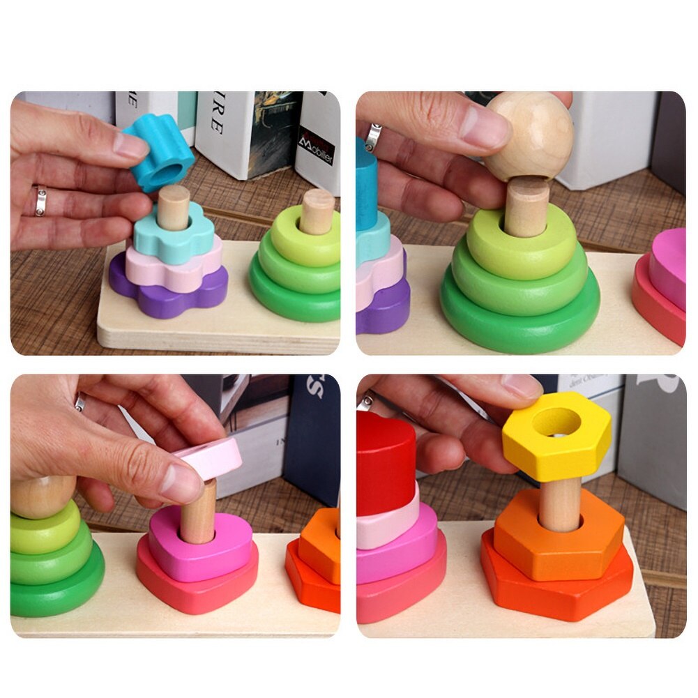 Kids 4-Column Geometric Blocks Stacking Shape Matc... – Vicedeal
