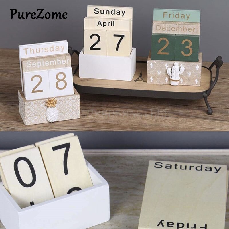 Vintage Wooden Perpetual Calendar Eternal Block Pl... – Vicedeal