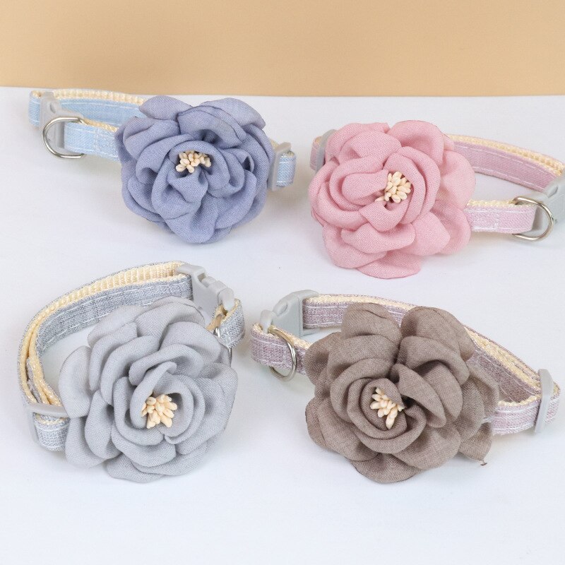 Simulation Camellia Flower Fancy Cat Collar Solid ... – Grandado