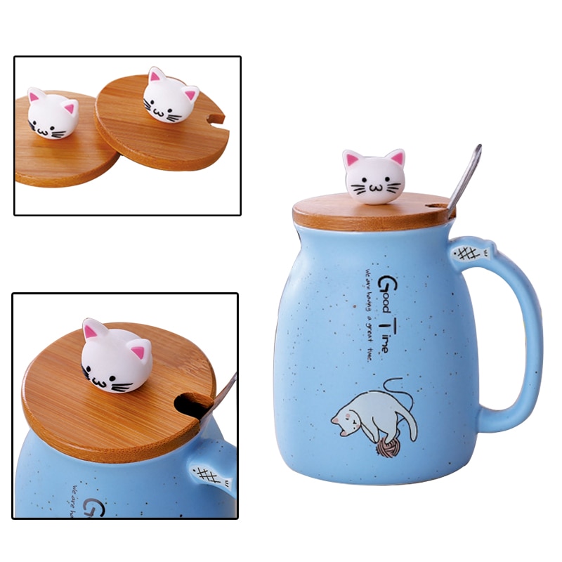 420ml Cute Cat Mugs With Spoon Coffee Tea Cups Wit... – Grandado