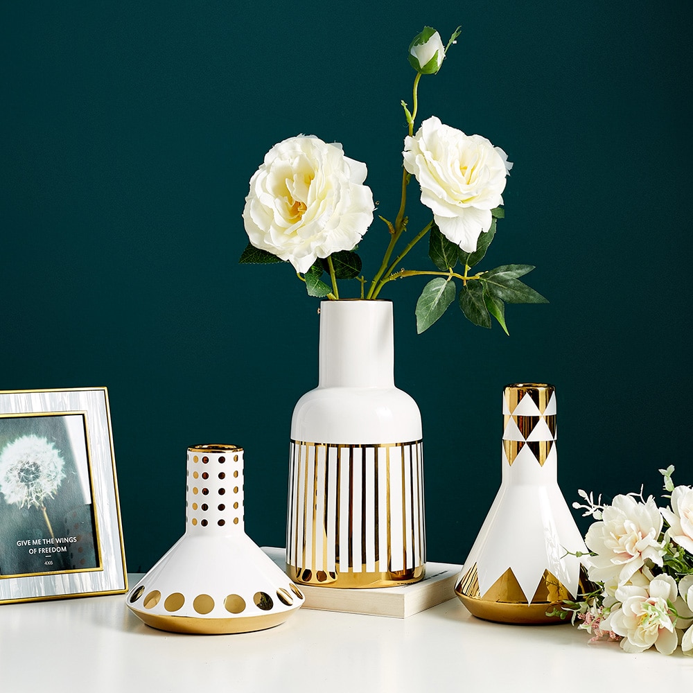 Bright Decal Gold-plated Vase Jarrones Decorativos... – Vicedeal