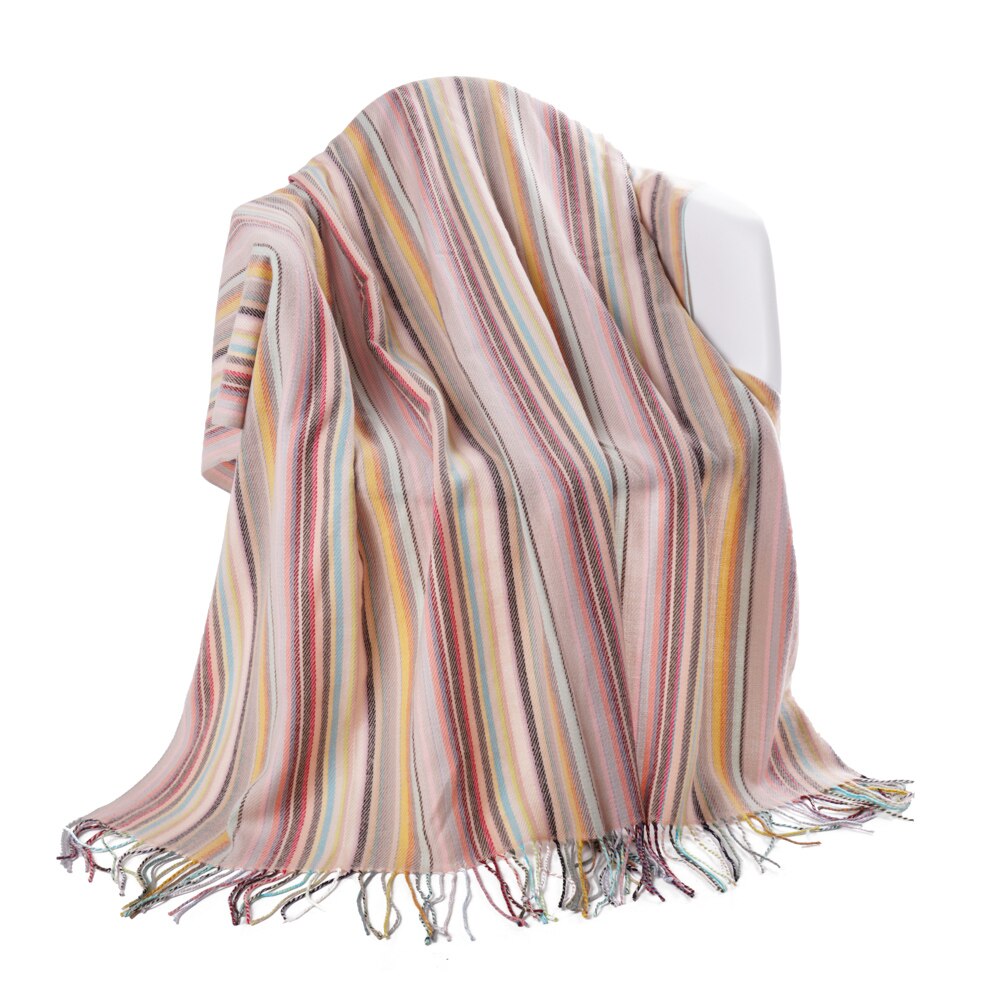 Decorative Striped Faux Cashmere Fringe Throw Blan... – Vicedeal