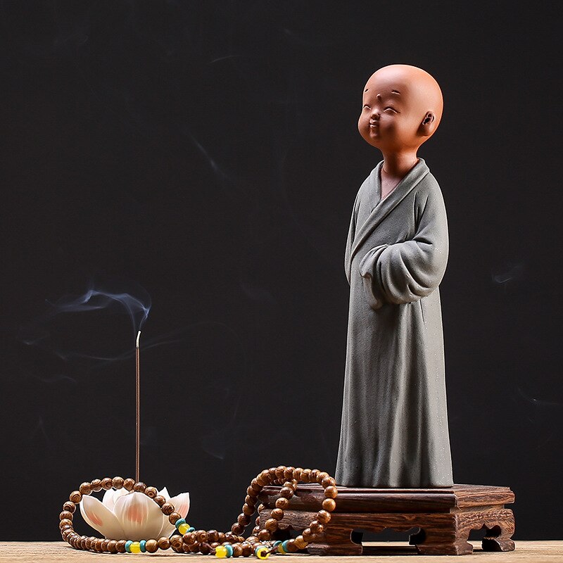 Modern art ceramic little monk statue Purple Clay ... – Grandado