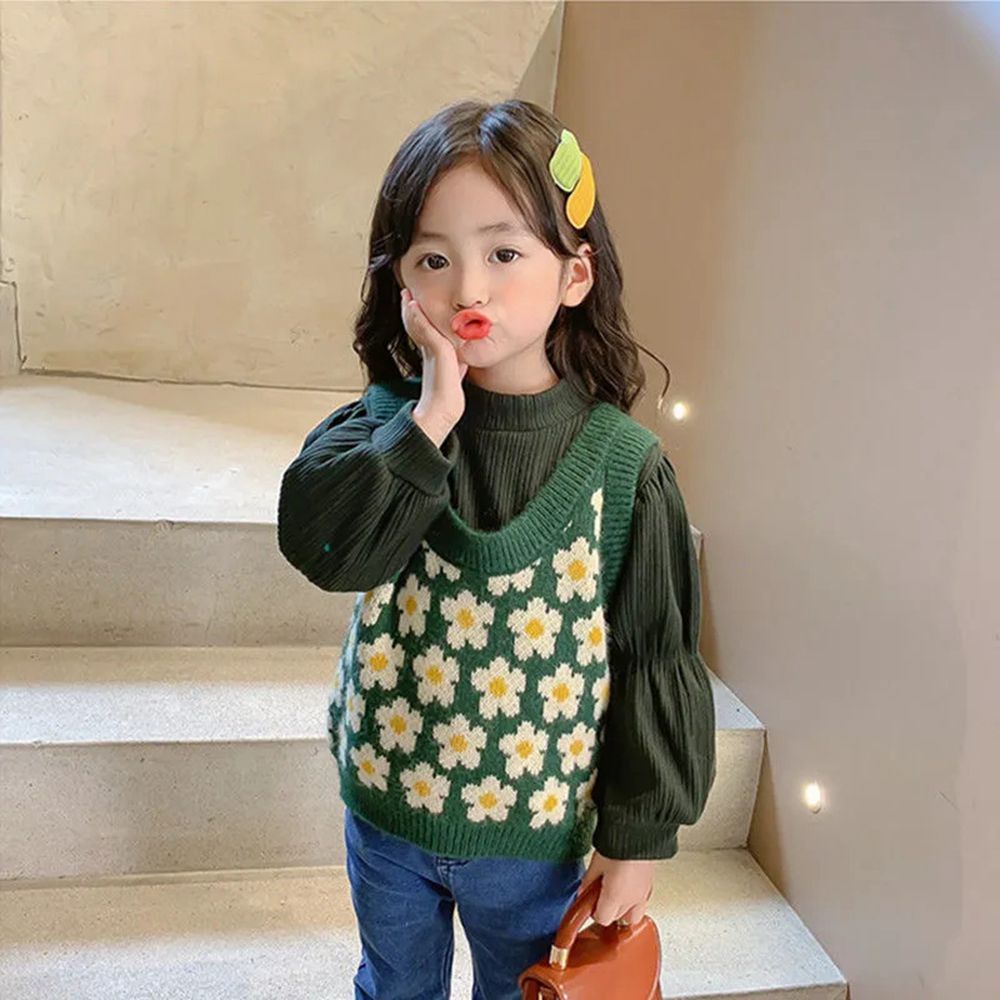 Spring Autumn Sweater Vest For Girl Green V Neck P... – Grandado