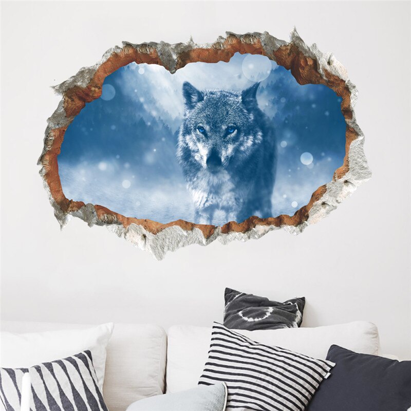 Vivid 3d window Wolf Wall Stickers Forest DIY Anim... – Grandado