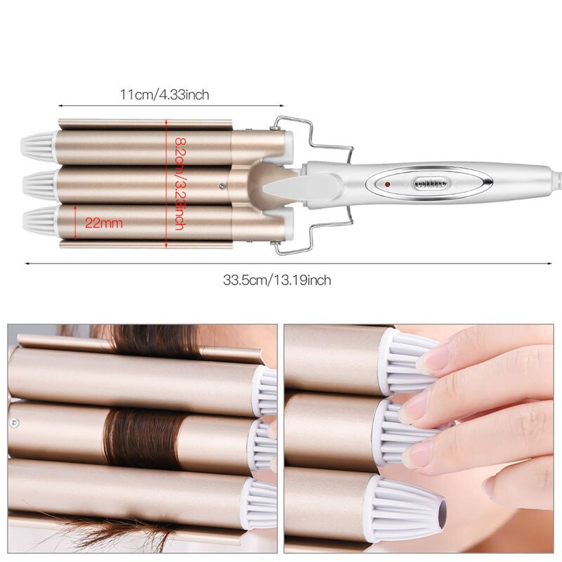 3 Barrels Electric Hair Curler Iron Ceramic Triple... – Grandado