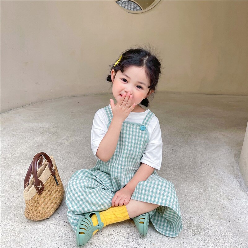 202 Summer Girls Plaid Overalls Kids Korean Jumpsu... – Vicedeal