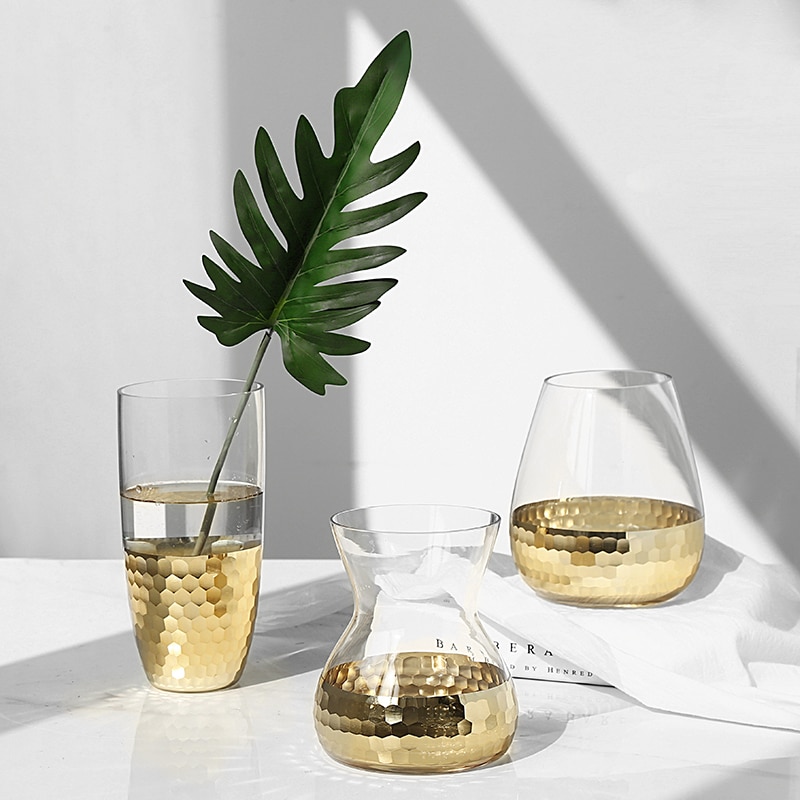 Popular glass vases crystal cups gold hexagon mosa... – Grandado